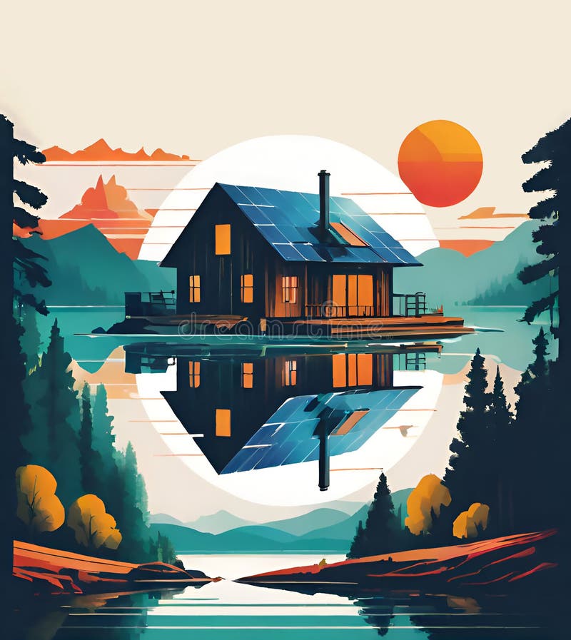 Solar-Powered Off-Grid Living: Illustrative Concept Stock Illustration ...