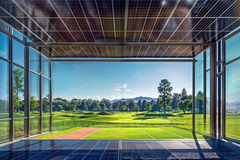 Modern Solar-Powered Pavilion Overlooking Lush Golf Course, Generative ...