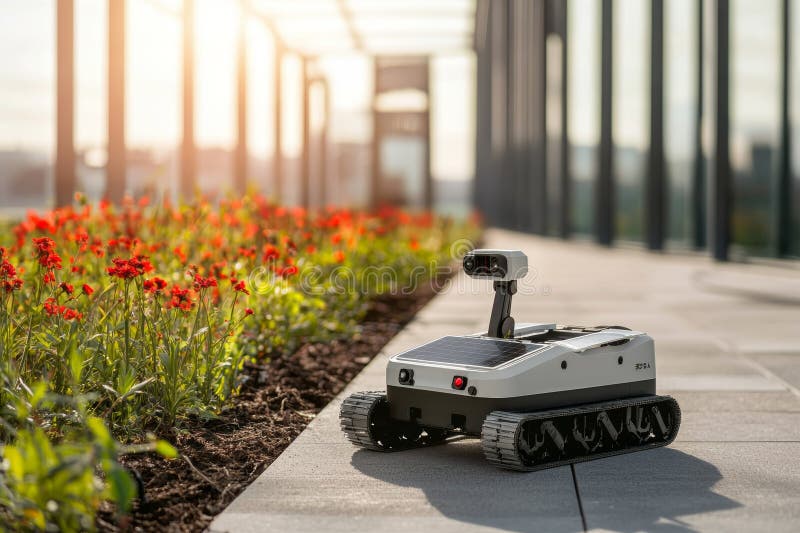 Solar Powered Robot in Eco-Friendly Setting Stock Illustration ...