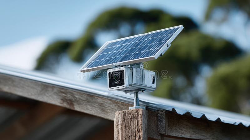 Solar Powered Security Camera is Mounted on Rooftop, Capturing Footage ...