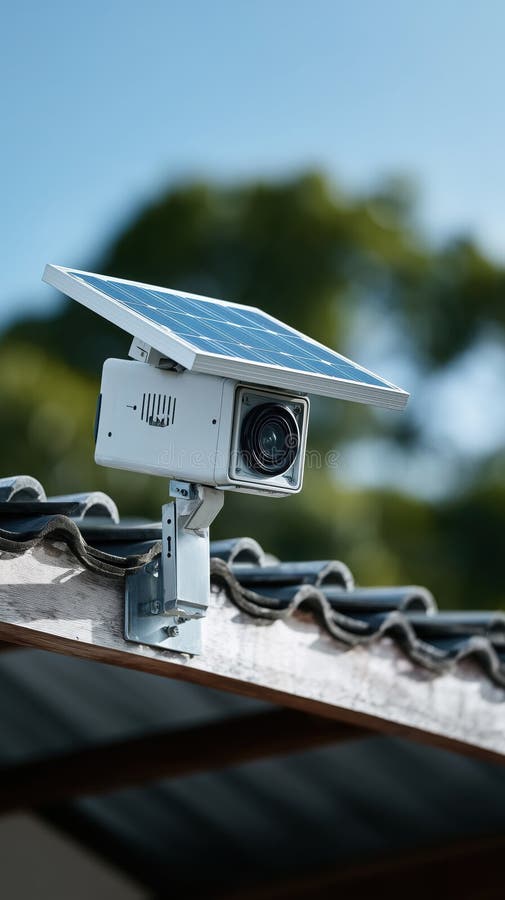 Solar Powered Security Camera is Mounted on Rooftop, Capturing Footage ...