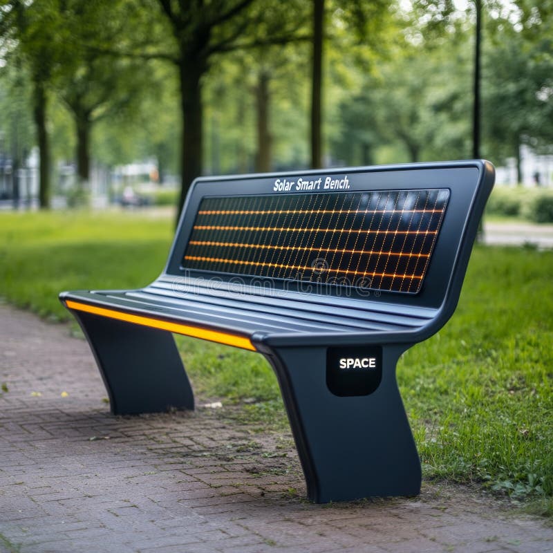 Solar-powered Smart Bench with Charging Station in Park Stock Photo ...