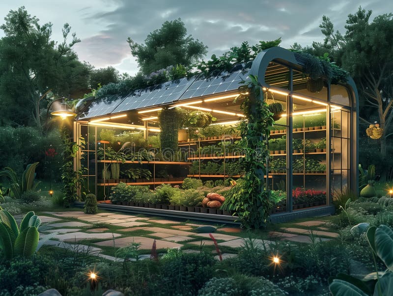 Solar-powered Smart Greenhouse Stock Illustration - Illustration of ...