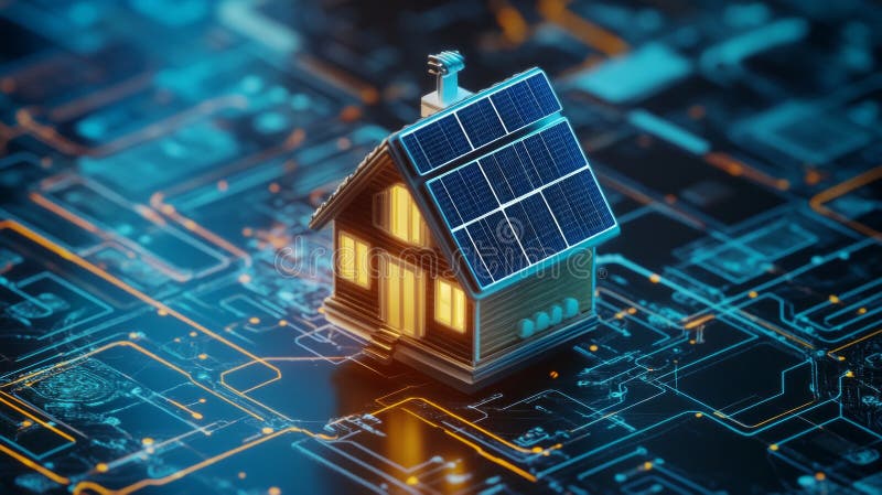 Solar-powered Smart House Model on Circuit Board Background Showcasing ...