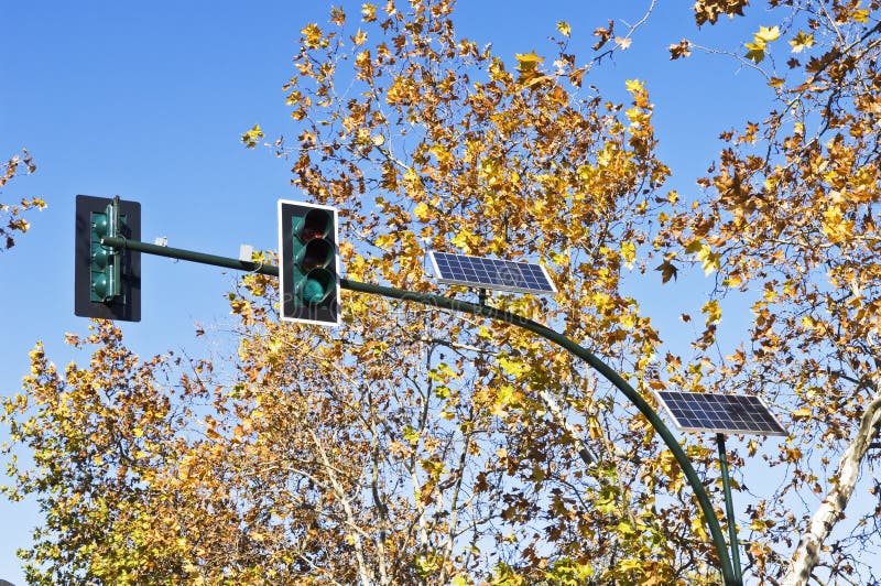 Solar Powered Traffic Lights Stock Image - Image of leaf, photovoltaic ...