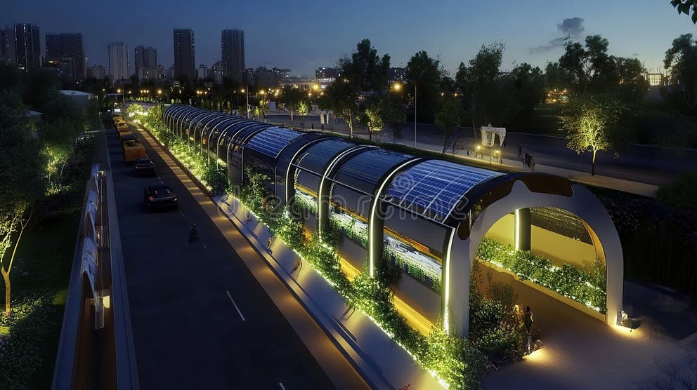 Solar-powered Urban Transit Tunnel at Night Stock Image - Image of ...