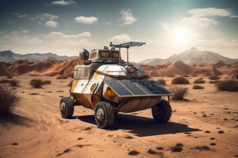 Solar Powered Vehicle on Desert Terrain Stock Illustration ...
