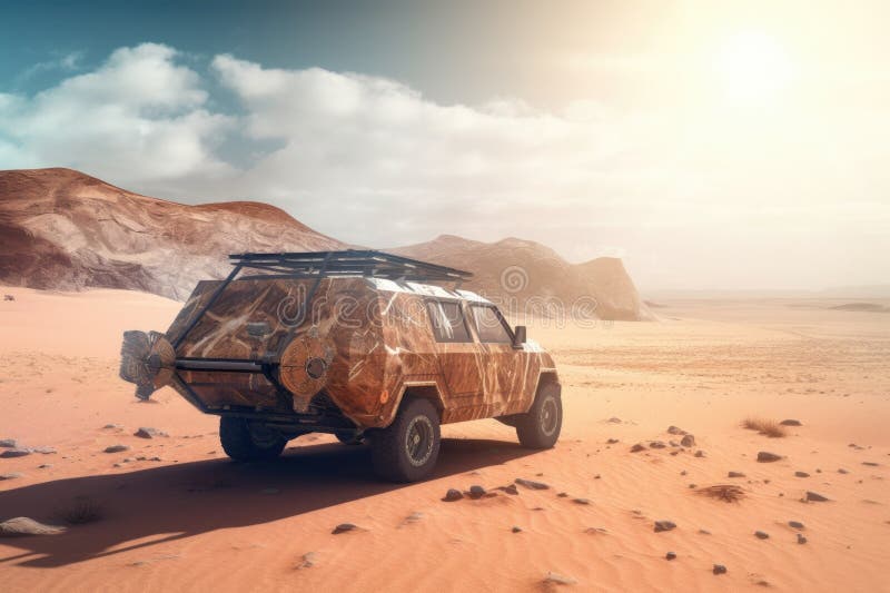 Solar Powered Vehicle on Desert Terrain Stock Illustration ...