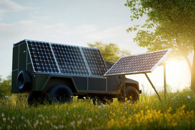 Solar-powered Vehicle Parked in a Vibrant Field during Sunset Near a ...