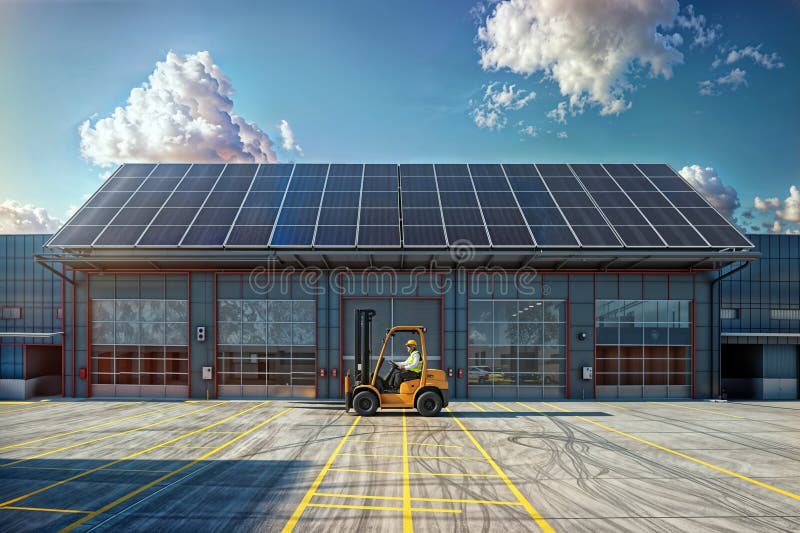 Solar Warehouse: Forklift in Front of Solar-Powered Facility ...