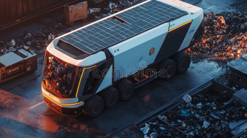 Solar-powered Waste Collection Vehicle Navigating a Modern Urban ...