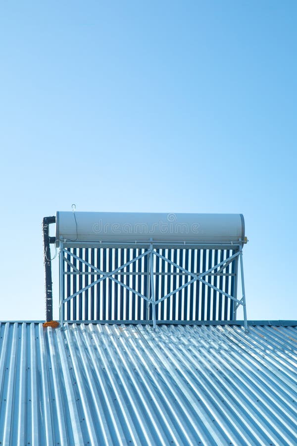 Solar Powered Water Heater System on Roof Stock Image - Image of boiler ...