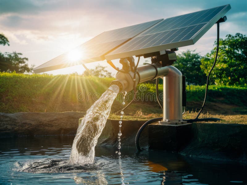 Solar-powered Water Pump with the Sun Shining in the Background Stock ...