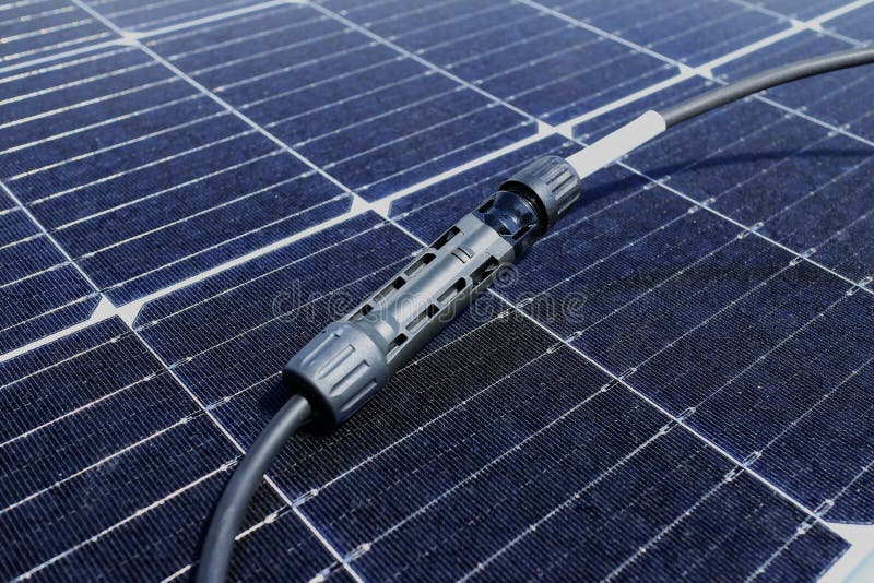 Solar PV Connectors Male and Female Connected Together Laid on Solar ...