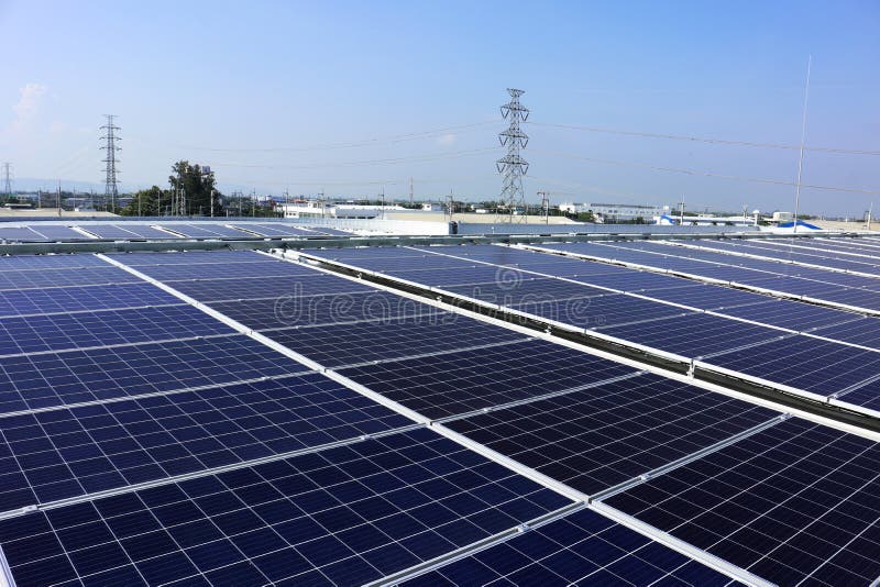 Solar PV Rooftop System HV Electric Pole Background Stock Photo - Image ...