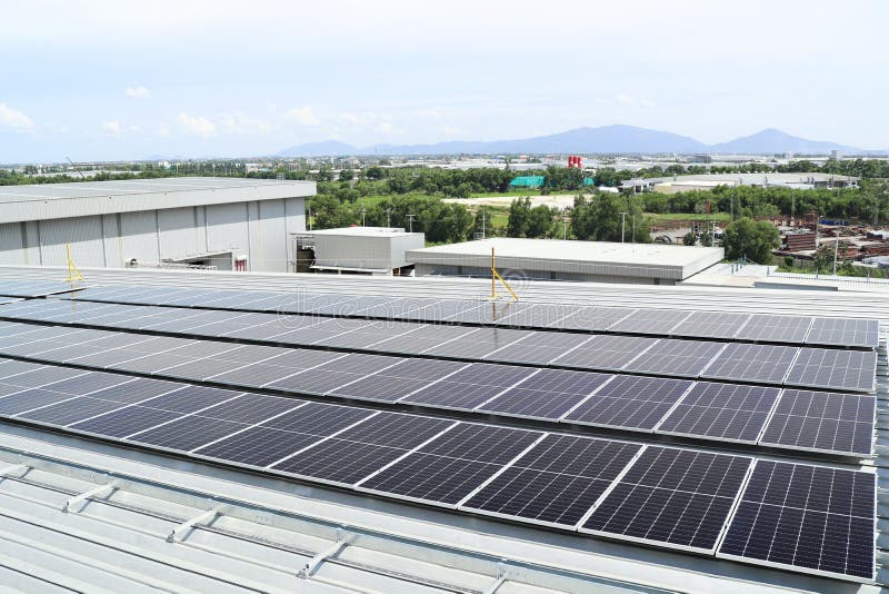 Solar PV on Warehouse Roof with Facilities Stock Image - Image of cable ...