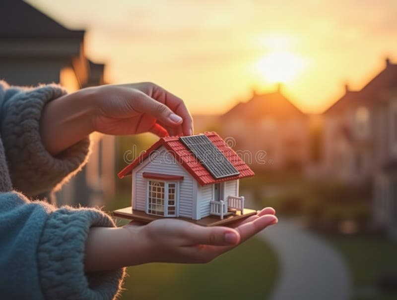 Solar Savings and Impact: Childâ€™s Hands Placing a Toy Solar Panel on ...