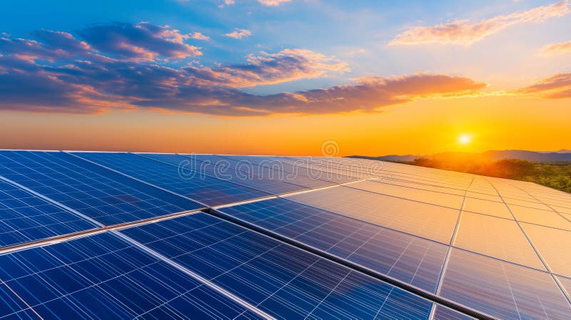 Solar Panel Array Sunset Golden Sky Reflection Stock Photos - Free ...