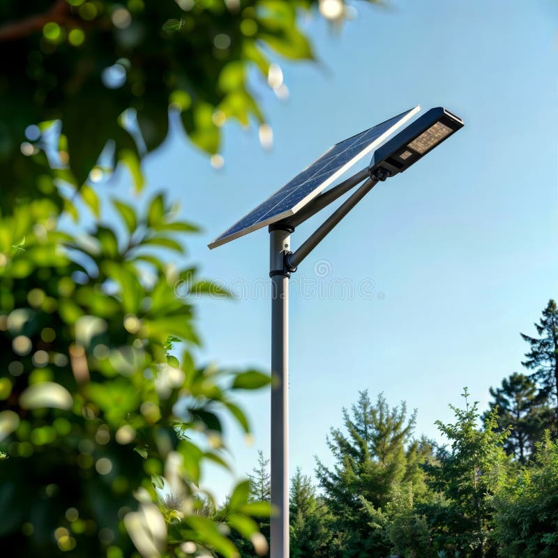 Sleek Illumination: Modern Solar Street Light, Generative Ai Stock ...