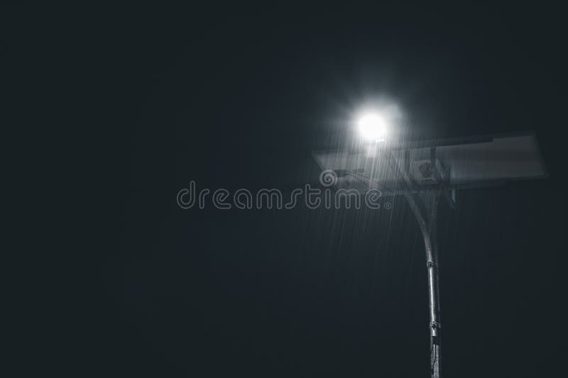 Solar Street Light Pole at Night when it Rains Stock Image - Image of ...