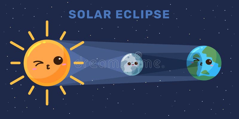 Solar or Sun Eclipse Kawaii Cute Illustration for Kid Child Education ...
