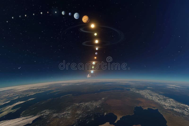 Solar System Arrangement Viewed from Space with Planets and Stars ...