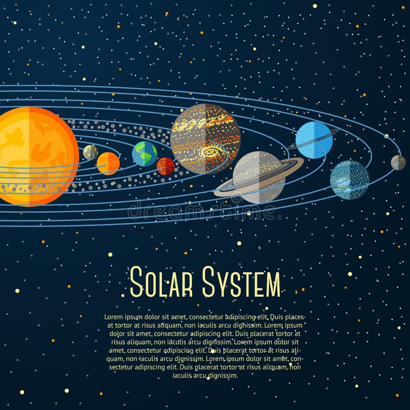 Solar System Banner with Sun, Planets, Stars Stock Vector ...
