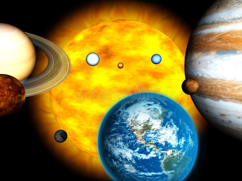 Solar System with Burning Sun Stock Illustration - Illustration of ...