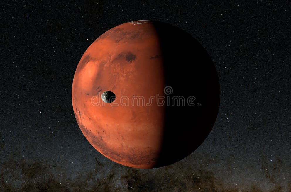 Mars and Phobos – Closeup View 3d Illustration Stock Illustration ...