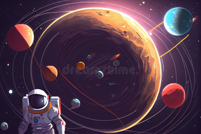 Solar System. Colorful Planets, Galaxy and Universe. Astronaut in Space ...