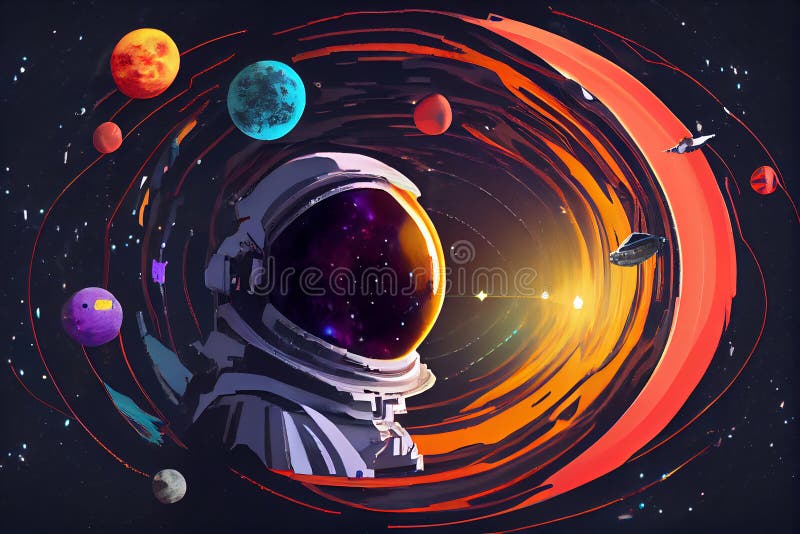 Solar System. Colorful Planets, Galaxy and Universe. Astronaut in Space ...