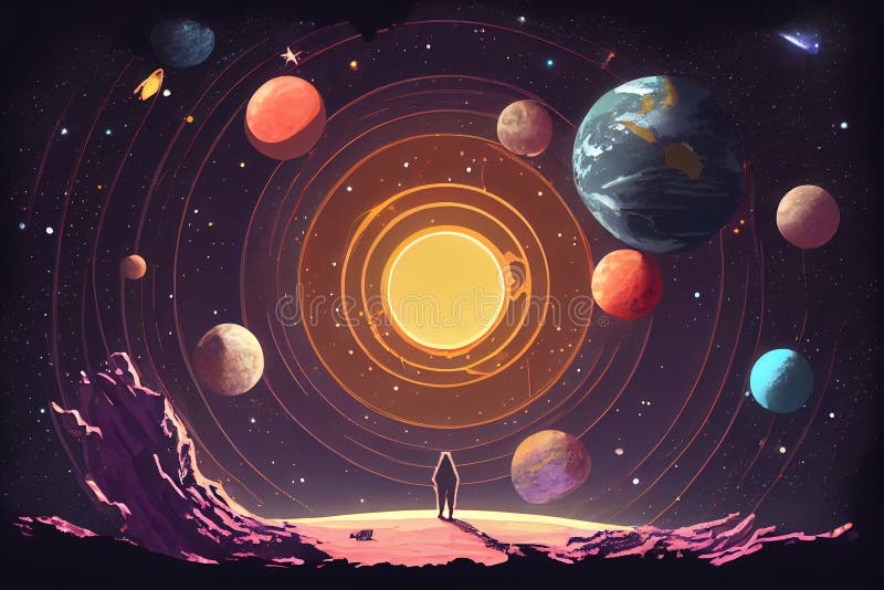 Solar System. Colorful Planets, Galaxy and Universe Stock Illustration ...