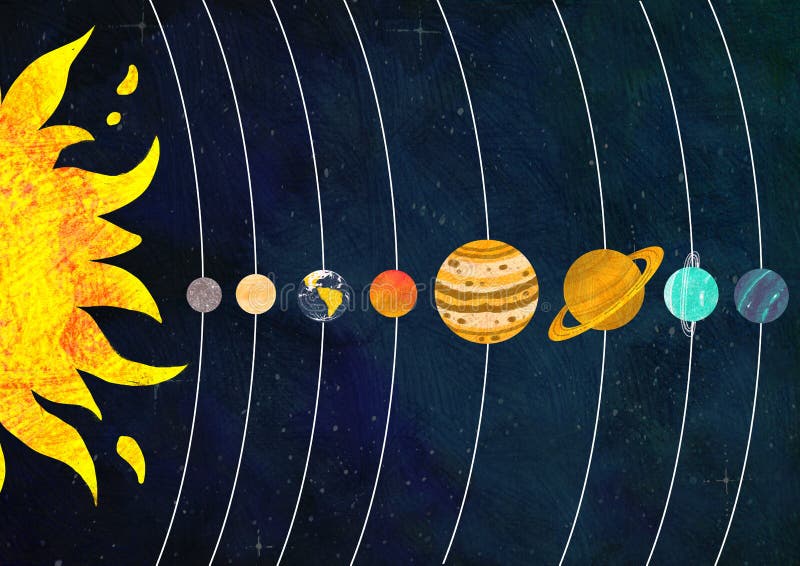 Solar System Composition Art Raster Textured Illustration Stock ...