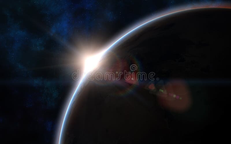 Solar System. Earth at Sunset Stock Illustration - Illustration of ...
