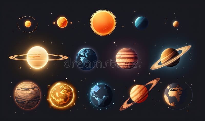 The Eight Planets of the Solar System on a Dark Blue Background - 3D ...