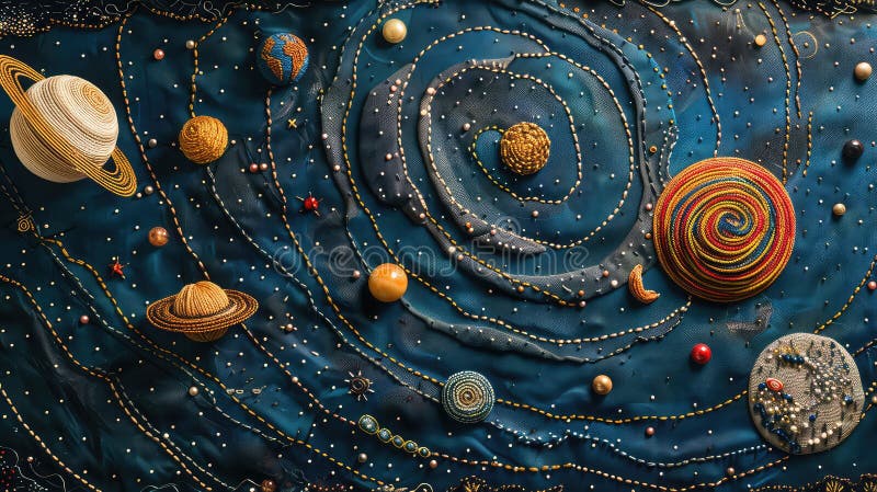 Solar System Embroidery Pattern: Cosmic Planets and Space Theme Stock ...
