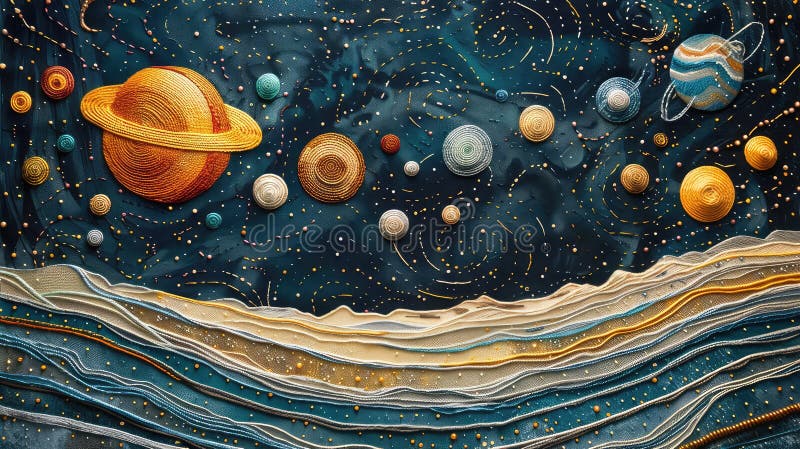 Solar System Embroidery Pattern: Cosmic Planets and Space Theme Stock Image - Image of generated ...