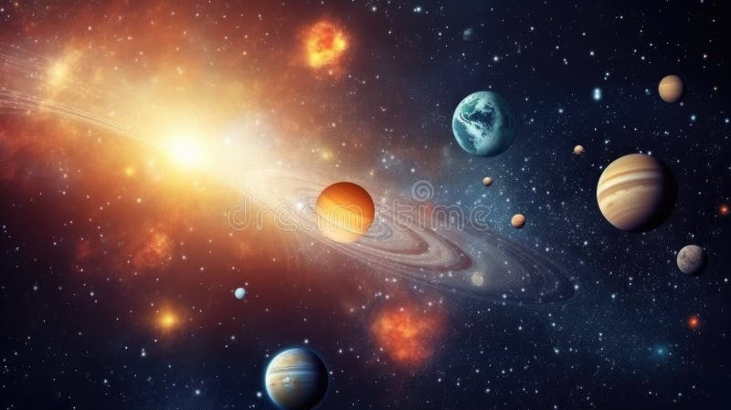 Solar System on Galaxy. Universe Galaxy Space Planets. Generative AI ...