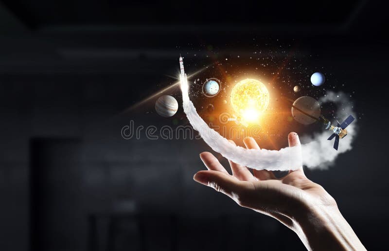 Solar system in hands stock image. Image of business - 96786653