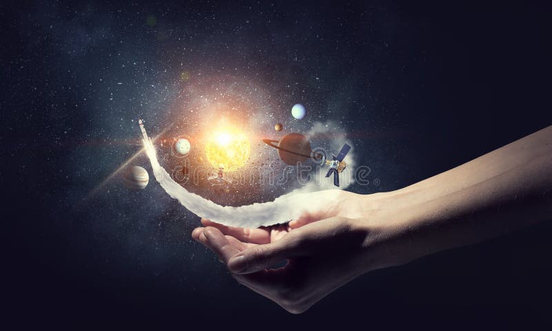 Solar system in hands stock photo. Image of future, cosmos - 97156664