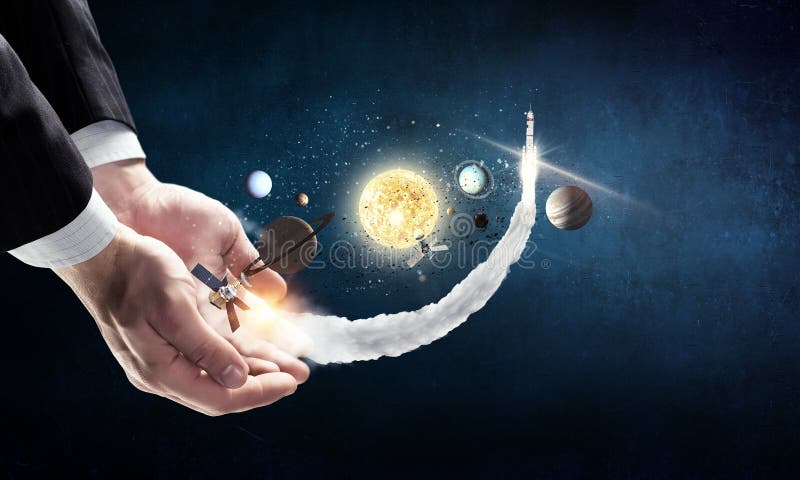 Solar system in hands stock image. Image of universe - 97156875