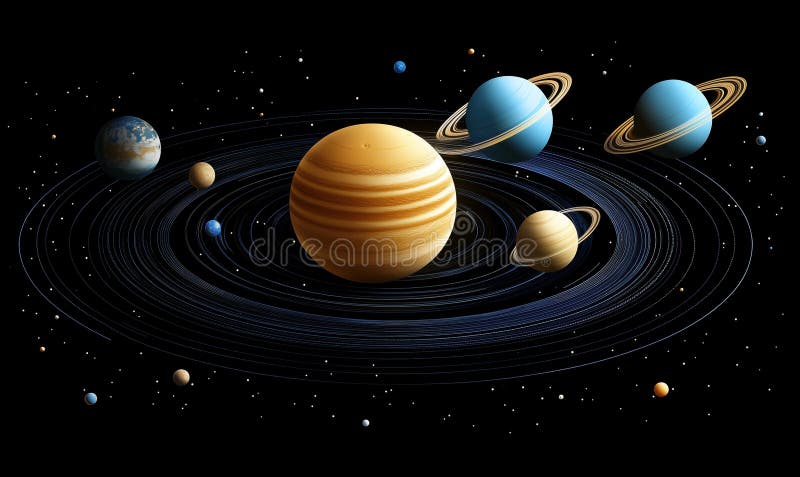Solar System Illustration Featuring Planets Rings Cosmic Background ...