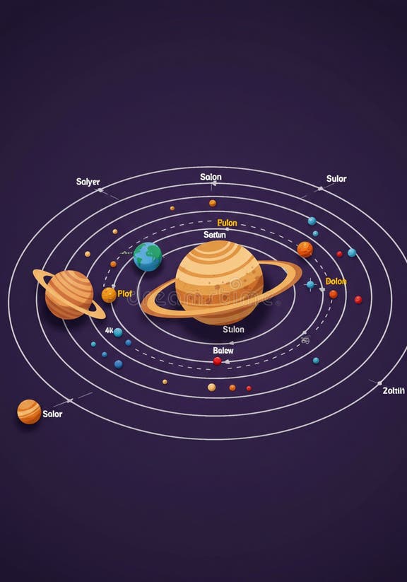 Solar System Illustration Featuring Stylized Planets and Orbit Paths ...
