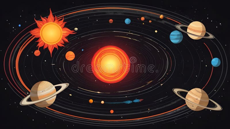 Solar System Illustration with Planets Orbiting the Sun in Space ...