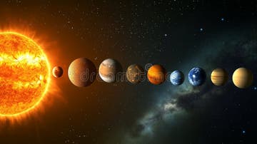 Solar System Illustration Showing the Sun and All Eight Planets in ...