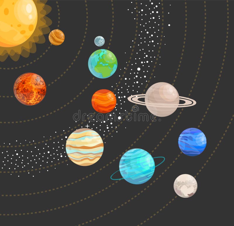 Solar System with Isolated Planets. Vector Flat Illustration. Stock ...