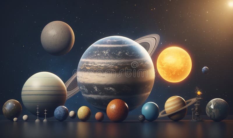 A Solar System with Four Planets in the Middle of it Stock Illustration ...