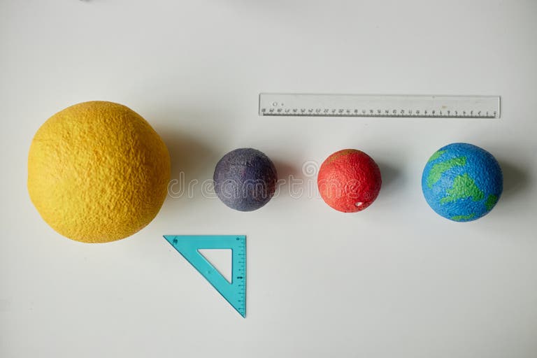 Solar System Model Demonstrating Planet Sizes with Ruler and Triangle ...