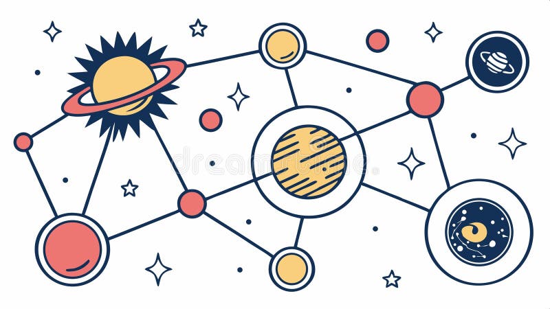 Solar System Network, Planets and Stars, Astronomy Vector Design ...