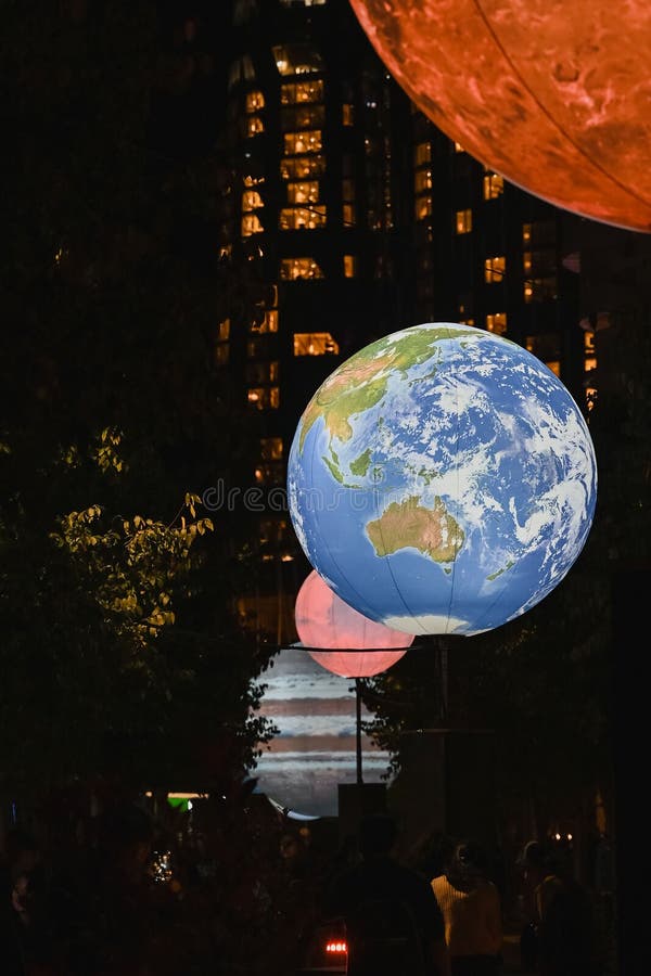 Solar System Planet Model Streetlights at the Park in the Night ...